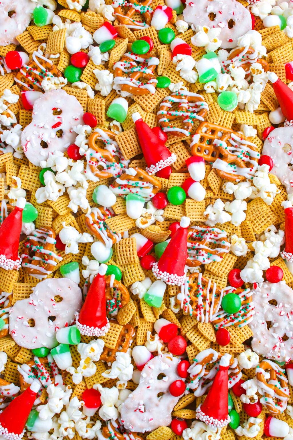 Festive Christmas Snack Mix with Popcorn, Chex, and Santa Hats - The ...