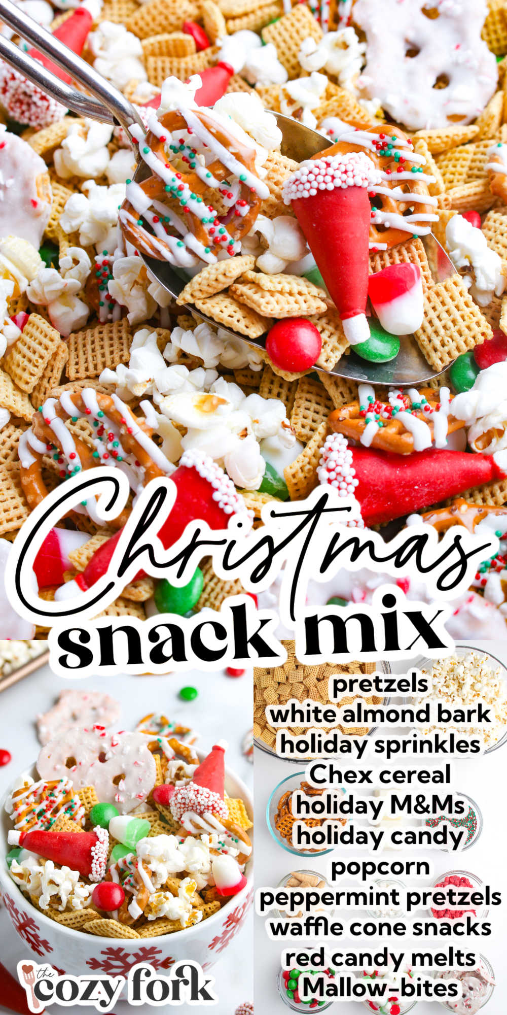 Festive Christmas Snack Mix with Popcorn, Chex, and Santa Hats - The ...